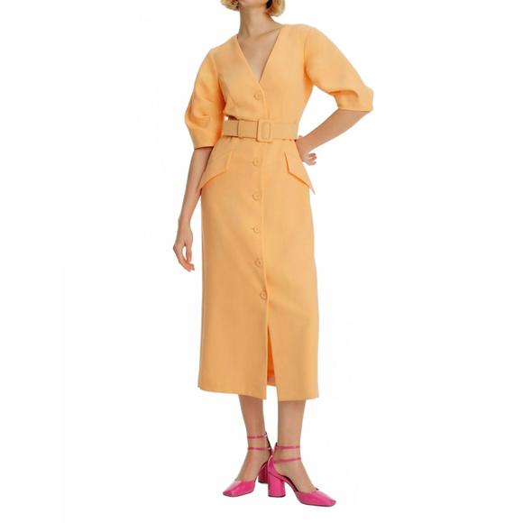 Exquise | Dresses | New Exquise Belted Puff Sleeve Maxi Dress In Peach ...